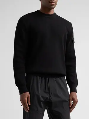 Stone Island Rib-knit Cotton Crewneck Sweatshirt - Black