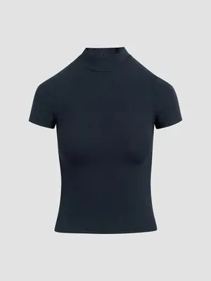 FAVORITE DAUGHTER The Stockholm Mock-turtleneck Knit T-shirt - Navy