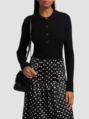 GANNI Fine Sequin Wool-blend Polo Sweater