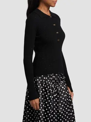 GANNI Fine Sequin Wool-blend Polo Sweater
