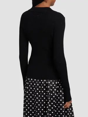 GANNI Fine Sequin Wool-blend Polo Sweater