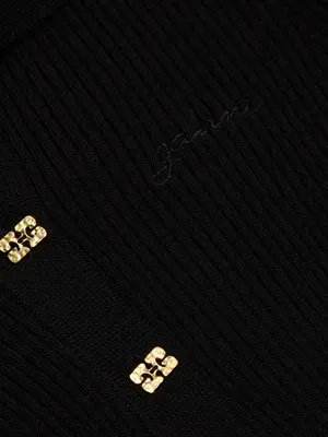 GANNI Fine Sequin Wool-blend Polo Sweater