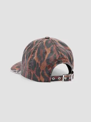 GANNI Ocelot Leopard Printed Washed Cotton Baseball Hap