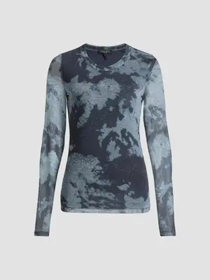 Rag & Bone Yana Printed Mesh Long-sleeve Top - Silver Multi