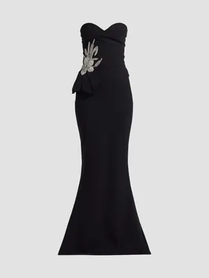 Chiara Boni La Petite Robe Grenawa Floral Beaded Strapless Gown