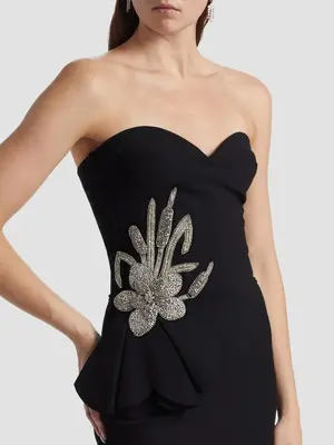 Chiara Boni La Petite Robe Grenawa Floral Beaded Strapless Gown