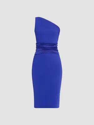 Chiara Boni La Petite Robe Ruched One-shoulder Bodycon Midi-dress - Blue