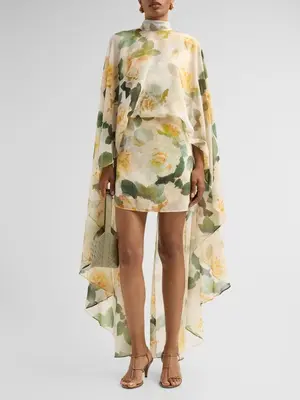 UNGARO Fiona Floral Cape Mini Dress