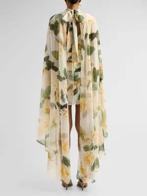 UNGARO Fiona Floral Cape Mini Dress