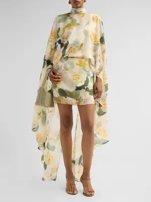 UNGARO Fiona Floral Cape Mini Dress