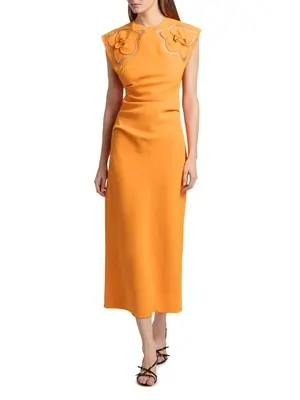Acler Koda Floral Cut-out Crepe Sheath Midi-dress