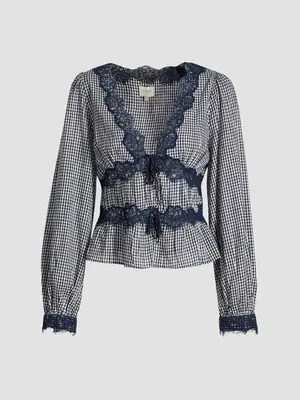 Cami Nyc Veredi Gingham Lace-trimmed Blouse
