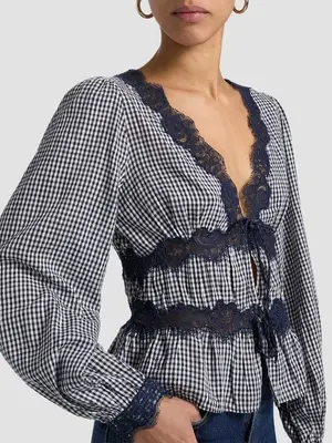 Cami Nyc Veredi Gingham Lace-trimmed Blouse
