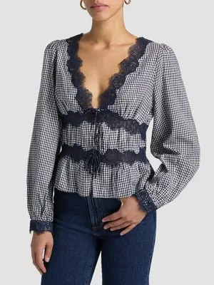 Cami Nyc Veredi Gingham Lace-trimmed Blouse