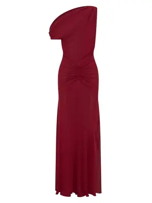 NICHOLAS THE LABEL Elza Asymmetric Off-the-shoulder Panelled Maxi Dress - Plum