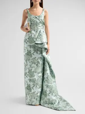 Pamella Roland Jacquard Draped Gown