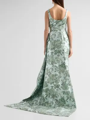 Pamella Roland Jacquard Draped Gown