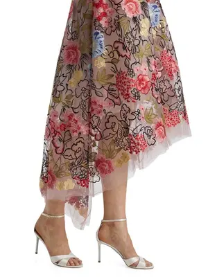 Rickie Freeman For Teri Jon Floral Embroidery Mesh High-low Midi-dress