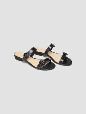 22ÉLEVÉ Double Buckle Leather Flat Sandals