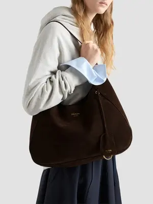 Prada Boogie Large Suede Shoulder Bag - Brown
