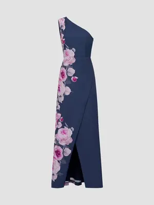 KAY UNGER Carissa Floral One-shoulder Gown