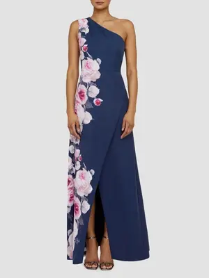 KAY UNGER Carissa Floral One-shoulder Gown