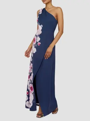 KAY UNGER Carissa Floral One-shoulder Gown