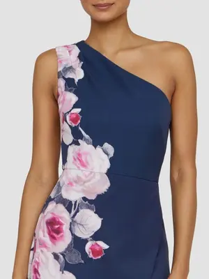 KAY UNGER Carissa Floral One-shoulder Gown