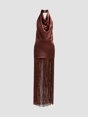 Retrofete Cyrelle Cowl Fringe Dress