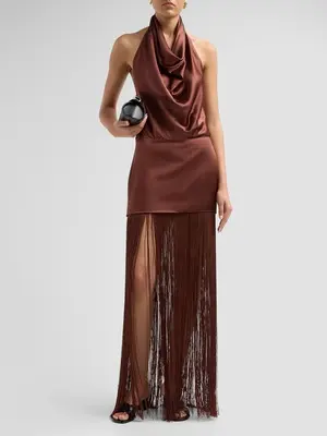 Retrofete Cyrelle Cowl Fringe Dress