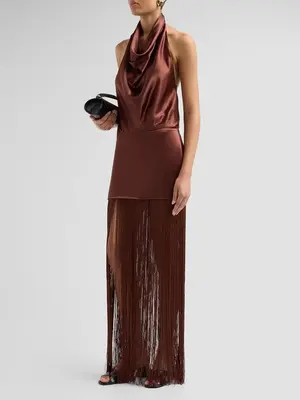 Retrofete Cyrelle Cowl Fringe Dress