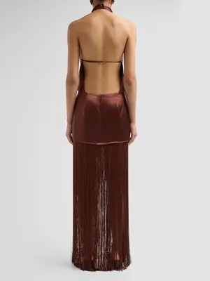 Retrofete Cyrelle Cowl Fringe Dress