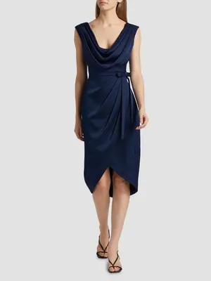Theia Stephanie Satin Wrap Cocktail Dress