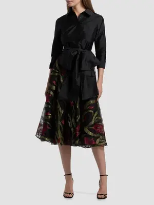 Theia Azura Embroidered A-line Shirtdress