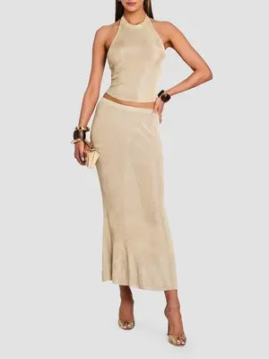 SEROYA Minnie Metallic Knit Halterneck Top
