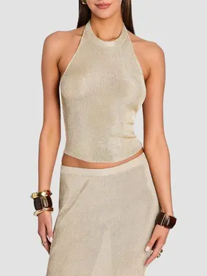 SEROYA Minnie Metallic Knit Halterneck Top