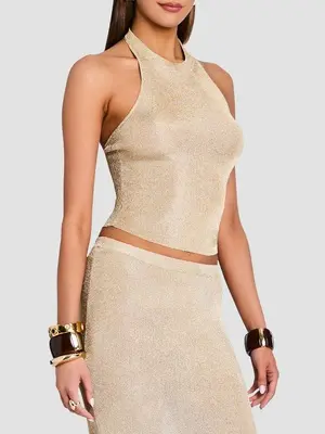 SEROYA Minnie Metallic Knit Halterneck Top