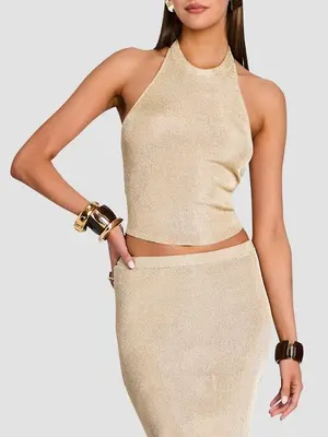 SEROYA Minnie Metallic Knit Halterneck Top