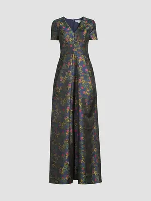 KAY UNGER Rochelle Floral V-neck Gown