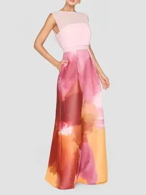 KAY UNGER Tess Floral Chiffon Gown