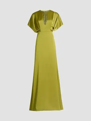 Theia Fern Draped Satin Keyhole Gown
