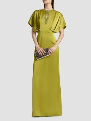 Theia Fern Draped Satin Keyhole Gown