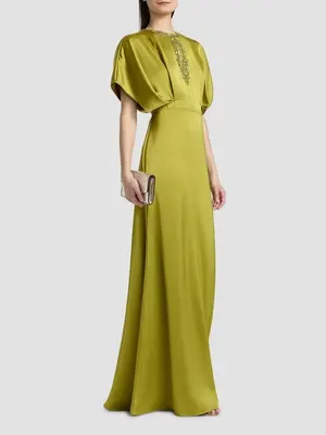Theia Fern Draped Satin Keyhole Gown