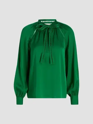 Elie Tahari The Angie Stretch-silk Blouse - Green Lark