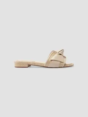 ALEXANDRE BIRMAN Maxi Clarita Leather-raffia Flats - Shell