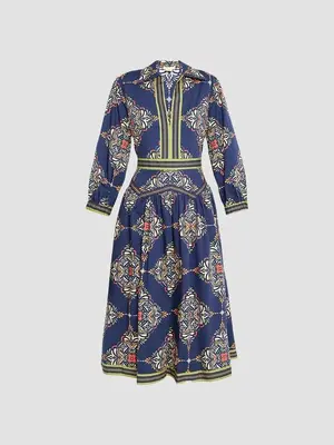 Shoshanna Lola Medallion-print Midi-shirtdress - Navy