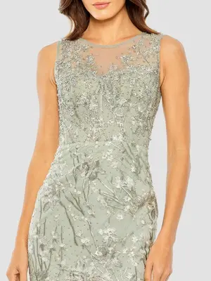Mac Duggal Embellished Floral-embroidered Mermaid Cocktail Dress