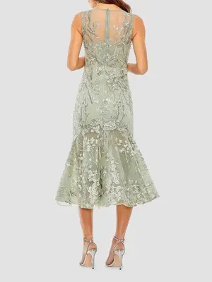 Mac Duggal Embellished Floral-embroidered Mermaid Cocktail Dress