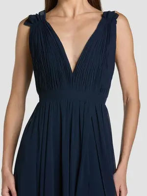 Mac Duggal Ieena Pleated Chiffon Gown - Navy