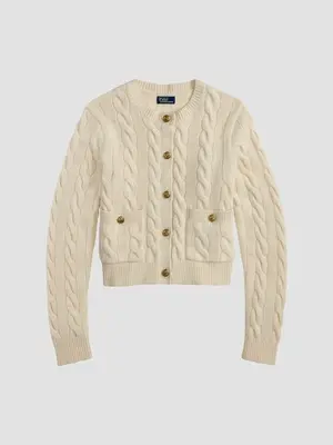 Polo Ralph Lauren Cable-knit Wool-cashmere Crop Cardigan
